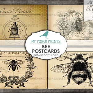 Bee Postcards, Printable Ephemera, Junk Journal Ephemera, Beekeeper ...