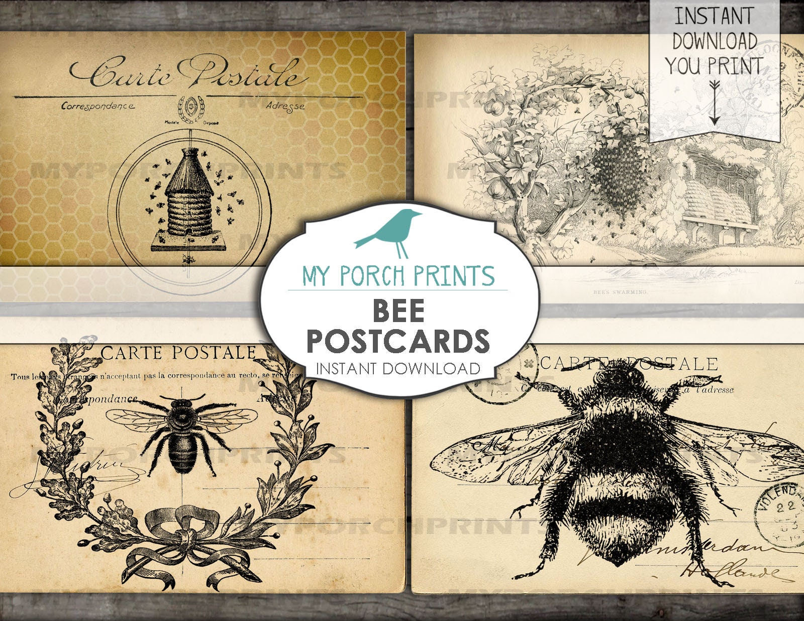 Bee Postcards, Printable Ephemera, Junk Journal Ephemera, Beekeeper ...