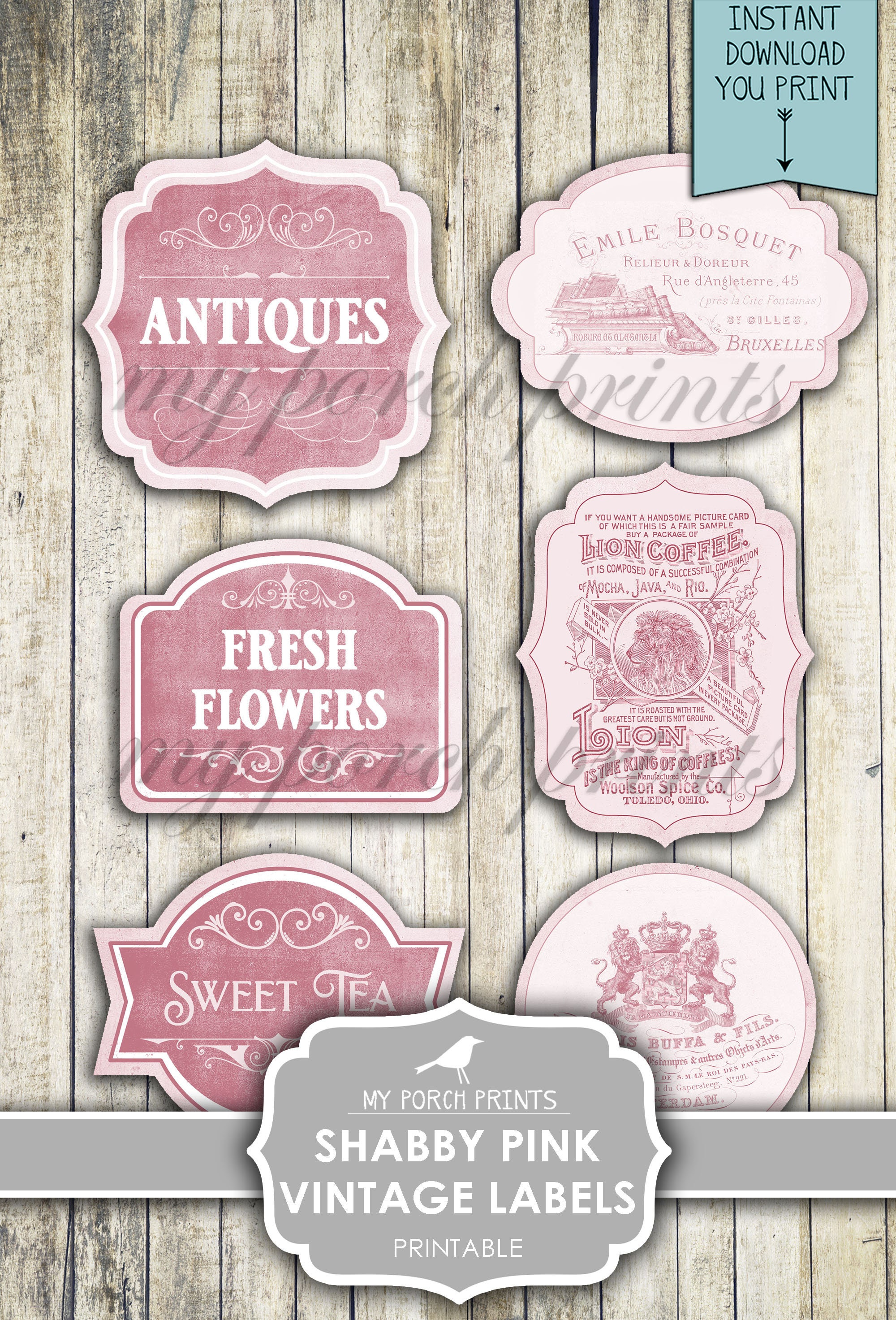 Junk Journal, Labels, Shabby, Pink, Vintage, Words, Tags, Embellishment ...