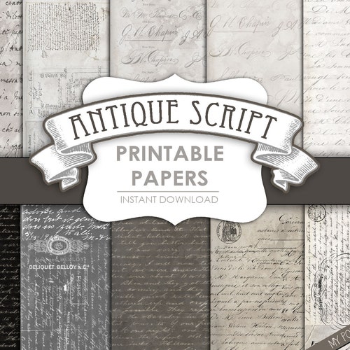 Antique French Script Digital Paper Pack Printable Scrapbook - Etsy