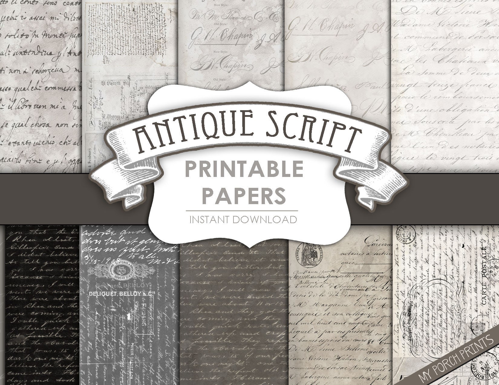 Antique Script Paper Pack Junk Journal Scrapbook Paper - Etsy
