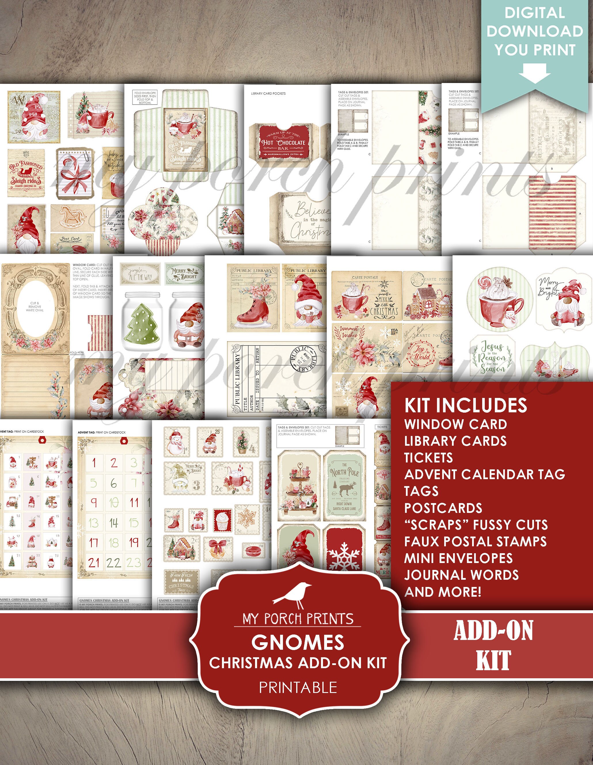Junk Journal, Gnomes, Christmas, Add On, Kit, Red, Green, December ...