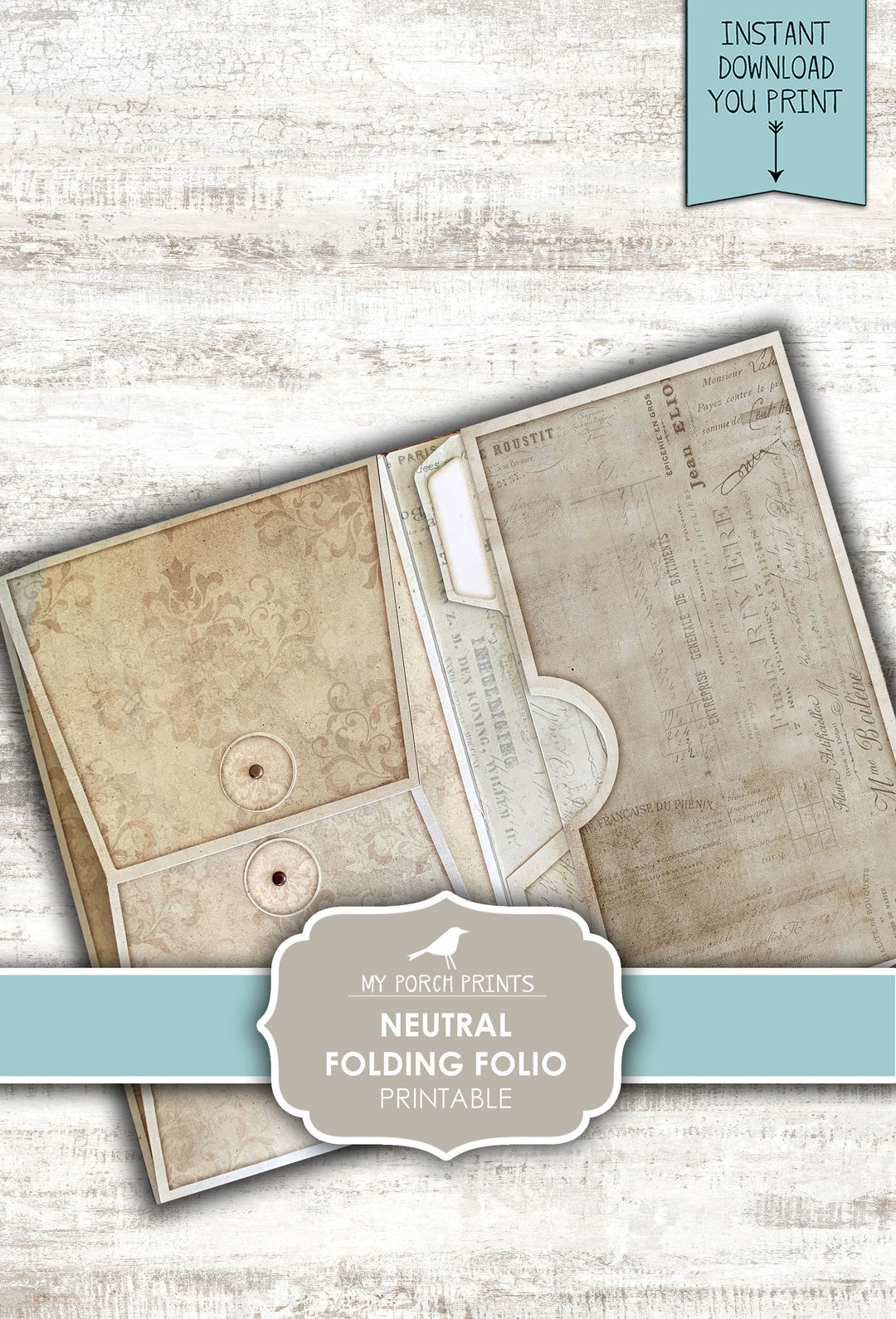 Junk Journal, Neutral Folding Folio, Vintage, Pocket Folder, Craft Kit ...