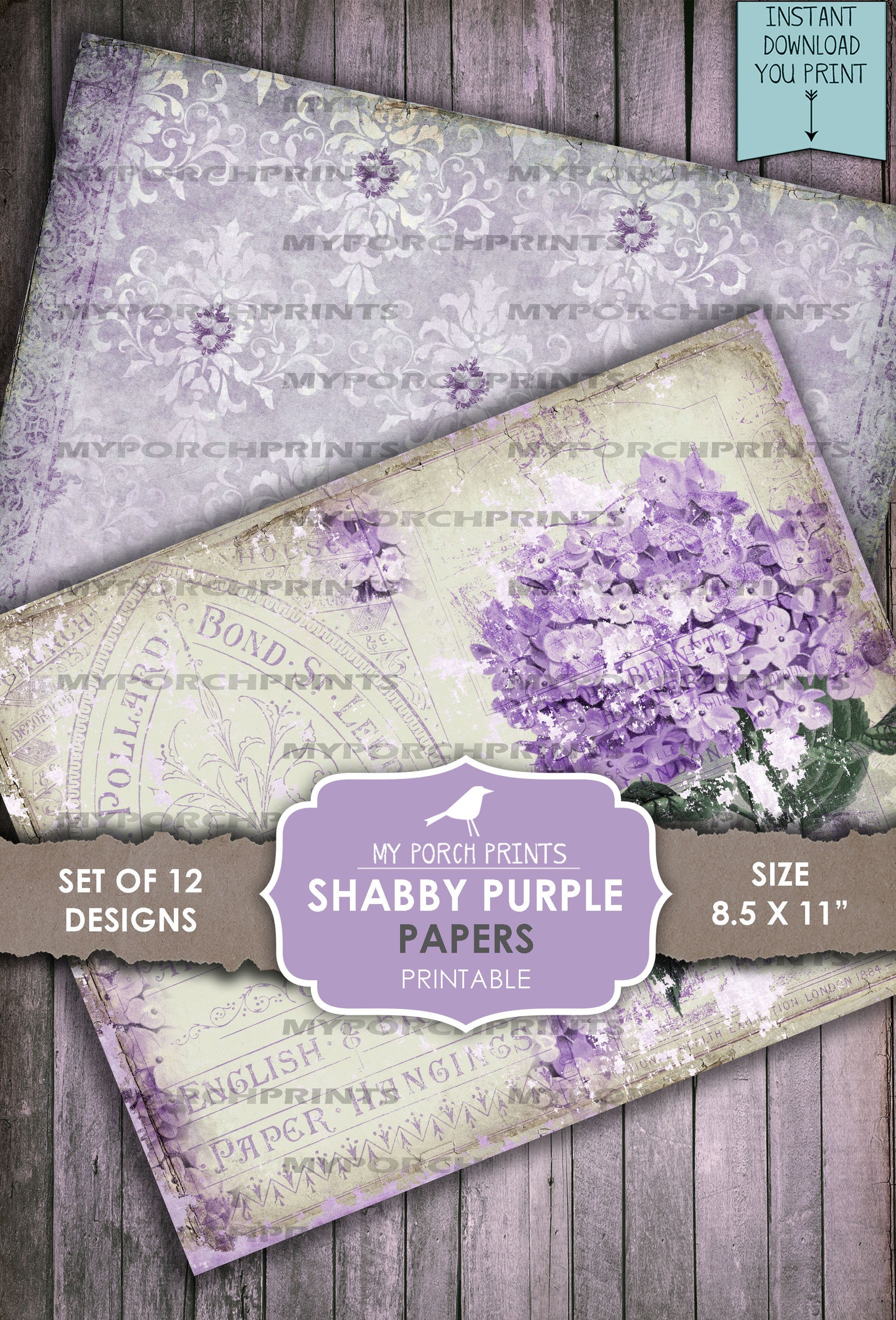 Junk Journal, Shabby, Purple, Papers, Collage Sheets, Printable Paper ...