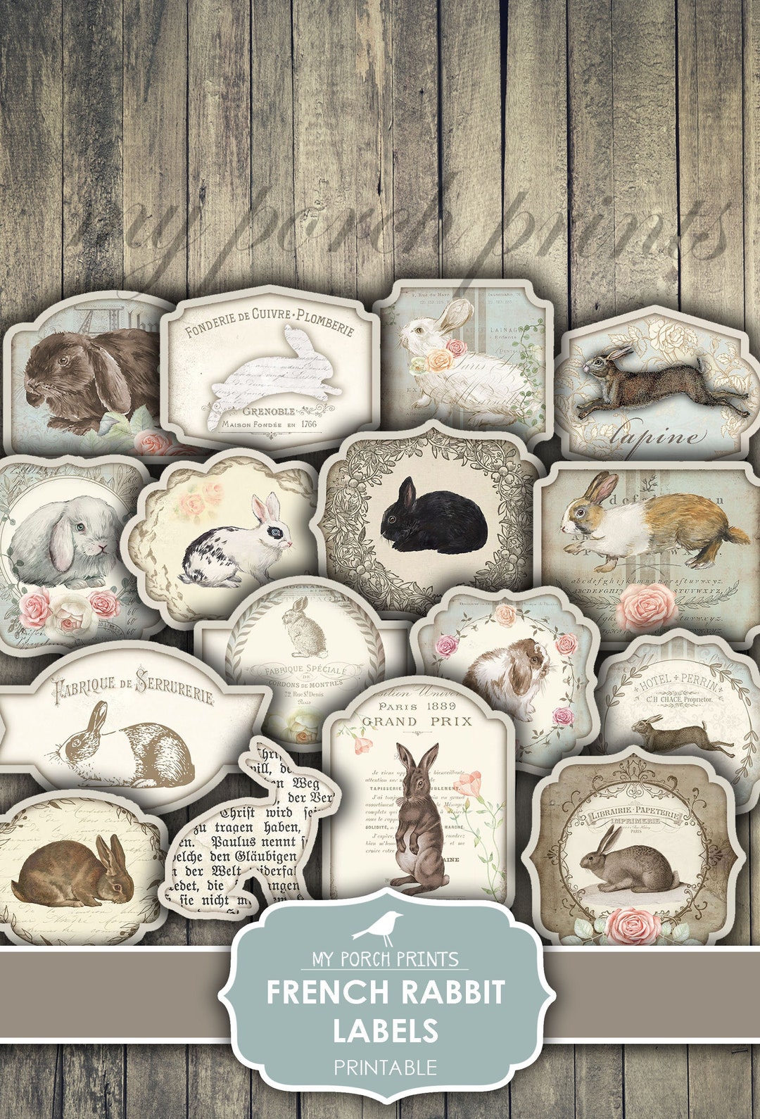 Labels, French Rabbit, Junk Journal, Shabby, Bunny, Easter, Bunnies ...