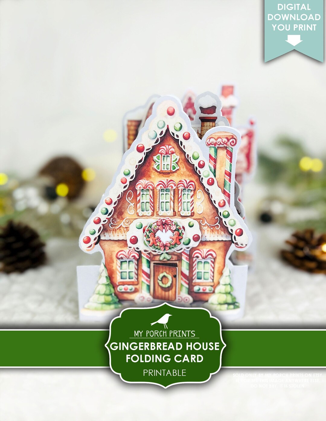Gingerbread House Folding Card, Junk Journal Insert, Christmas, Kit, 3D ...