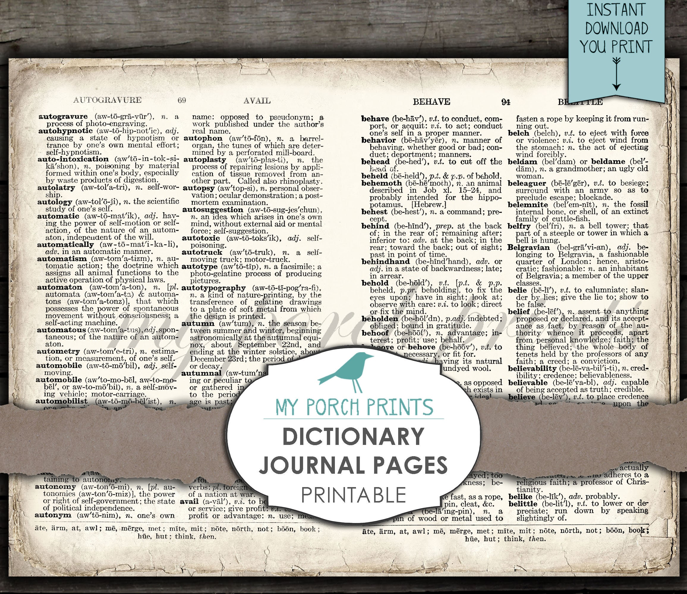 Junk Journal, Dictionary Definition Journal Pages, Printable Paper ...