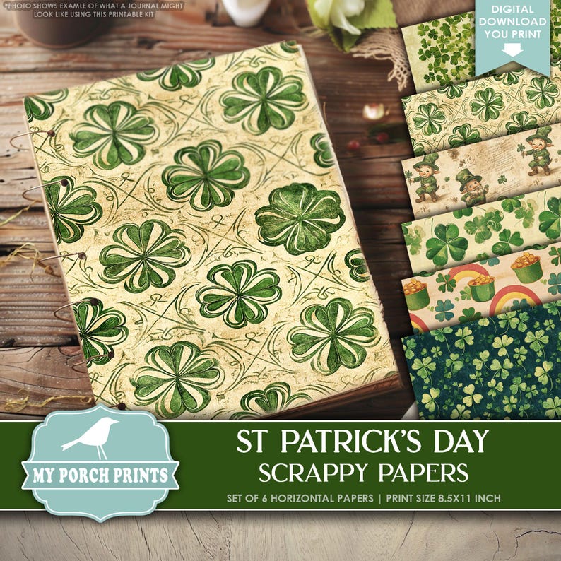 St. Patrick's Day Scrappy Papers, Junk Journal, Green, Spring ...