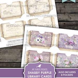 Shabby Purple, Library Cards, Junk Journal, Violet, Lavender, Kit ...