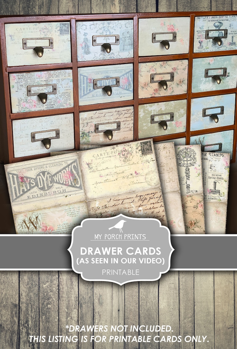 Junk Journal Kit, Printable Wood Drawer Cards, Papers, My Porch Prints ...