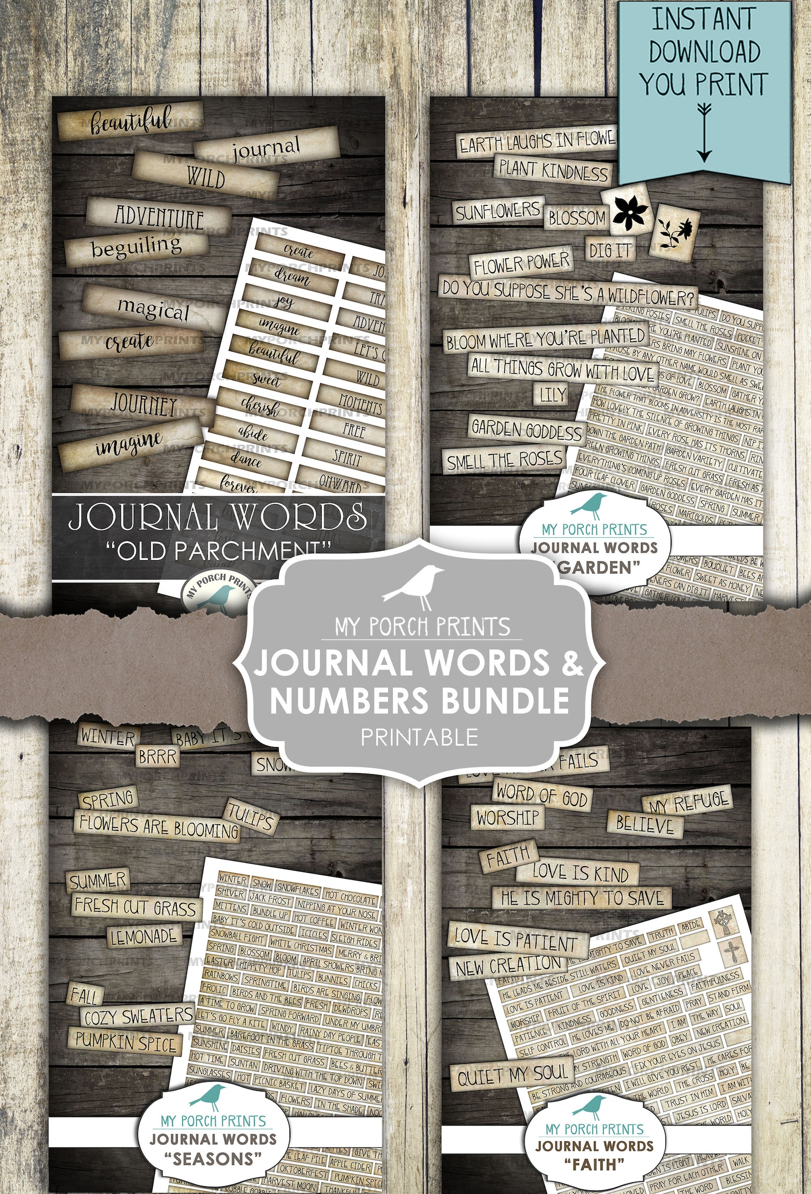 Junk Journal, Journal Words, Bundle, Definition, Script, Numbers ...