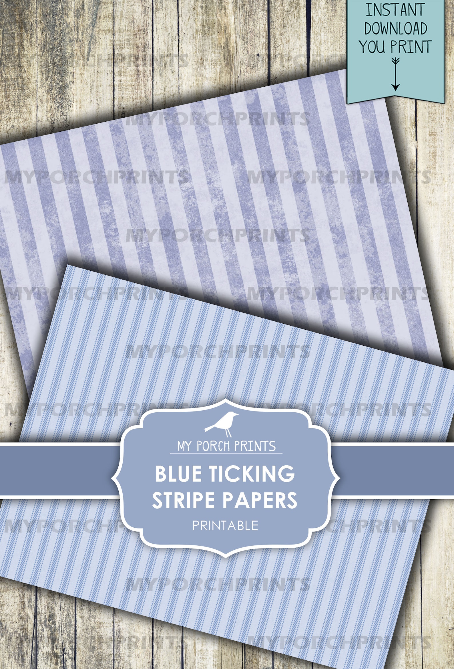 Junk Journal, Ticking Stripe, Papers, Blue, Printable, Ephemera, My ...