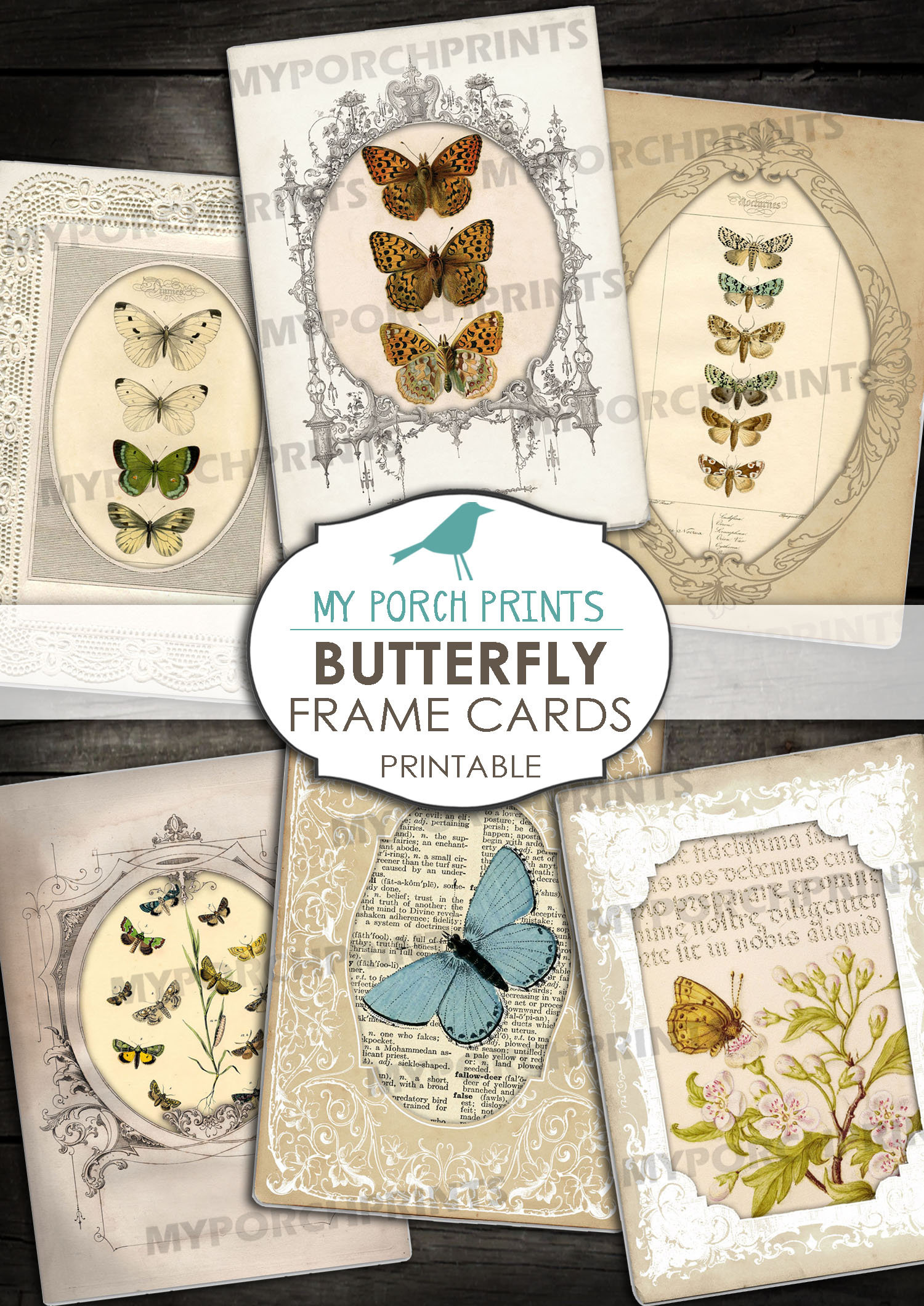Butterfly Frame Cards Printable Ephemera Junk Journal | Etsy