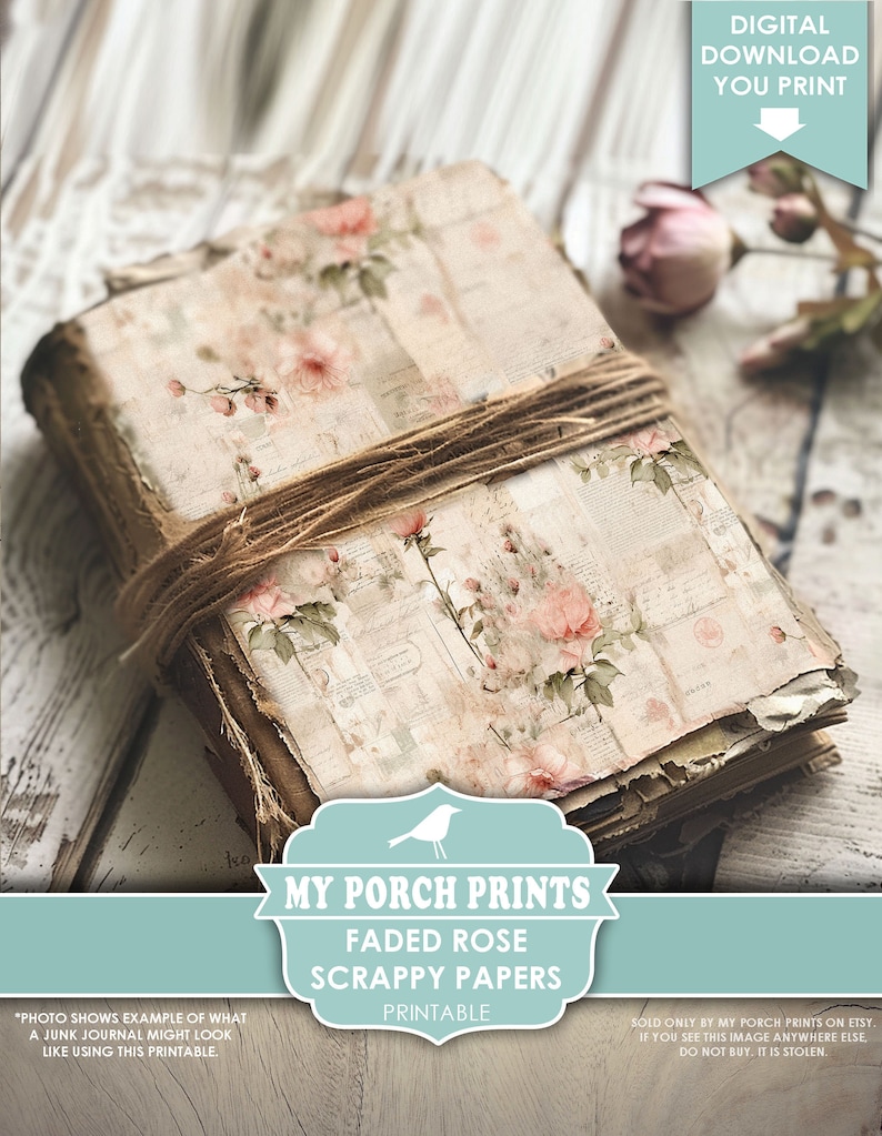 Faded Rose Scrappy Papers, Junk Journal Pages, Floral, Vintage, Shabby ...