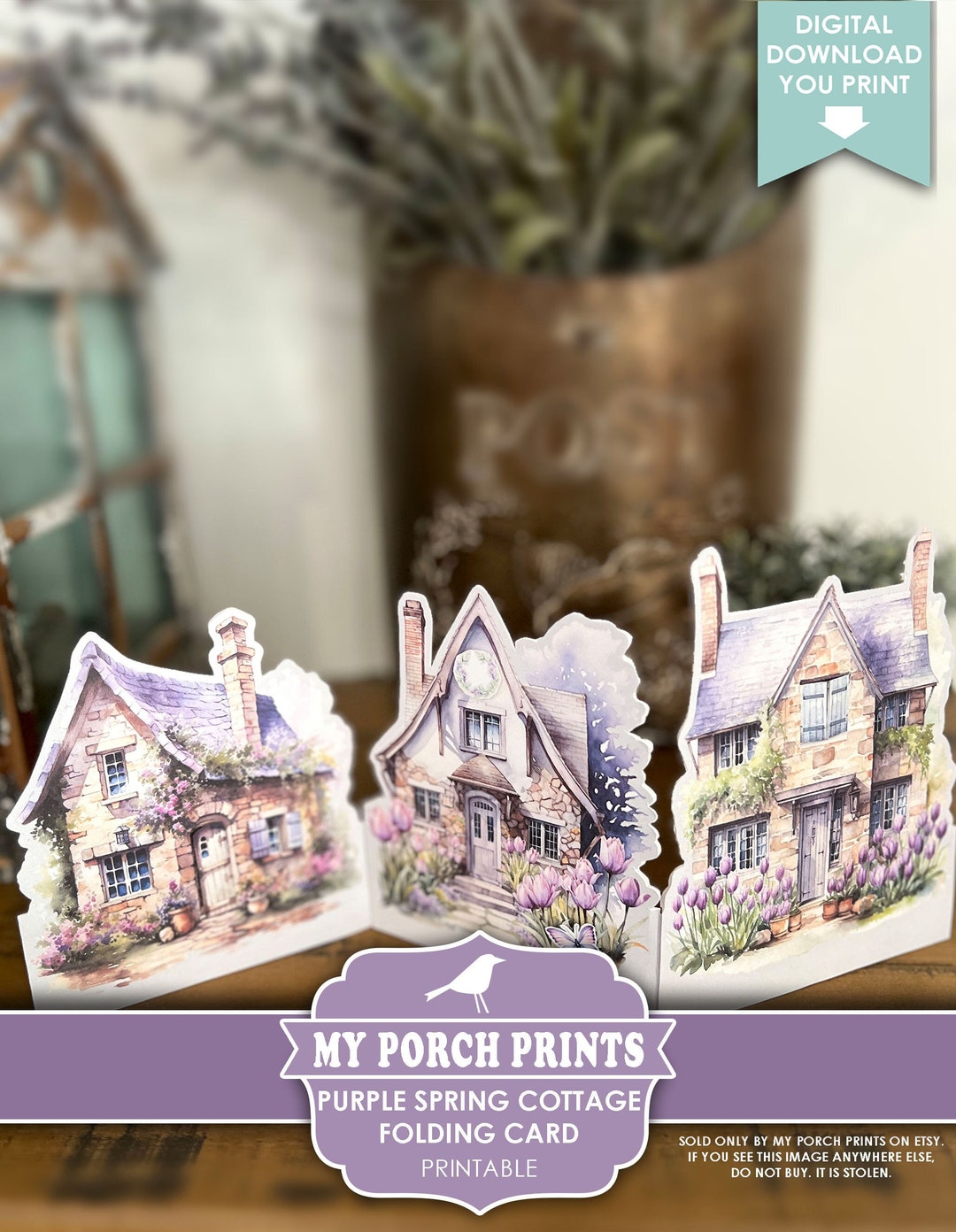 Purple Spring Cottage Folding Card, Junk Journal, Insert, Kit, 3D ...