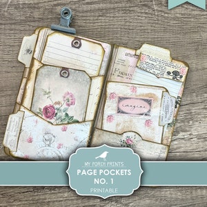 Junk Journal, Page, Pockets, No. 1, Folio, Folder, Shabby, Pink, Insert, Kit, Vintage, Pocket ...
