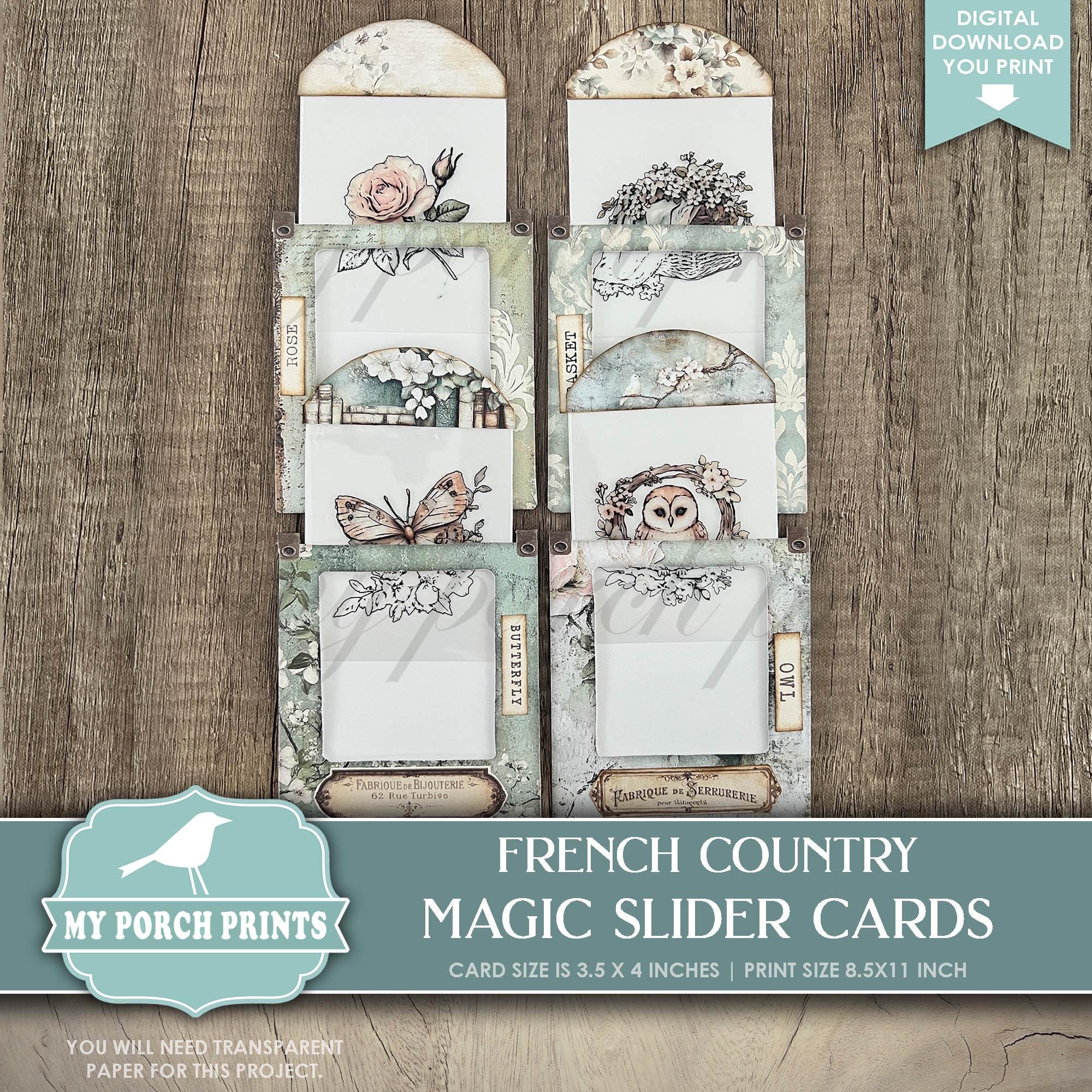 French Country Magic Slider Cards, Junk Journal, Black and White Color ...