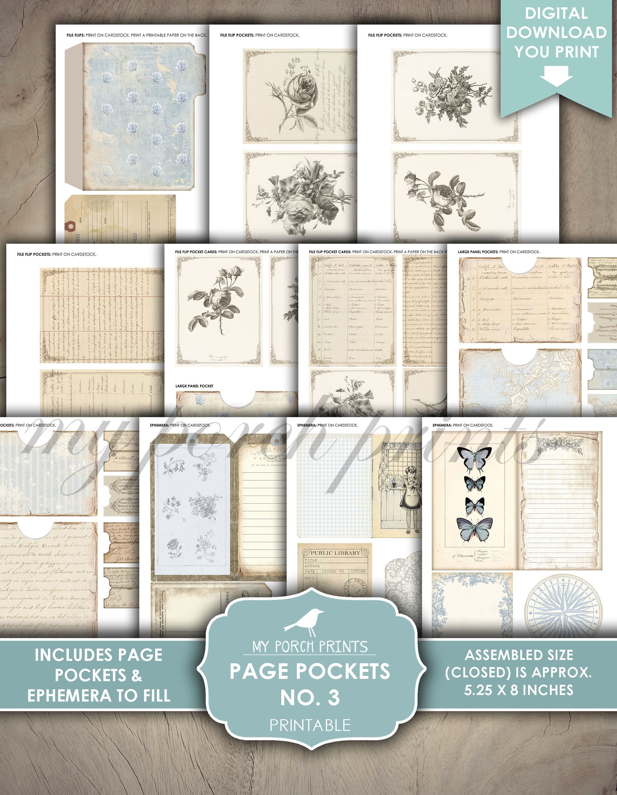 Junk Journal Page Pockets No. 3 Kit Folio Folder Blue - Etsy