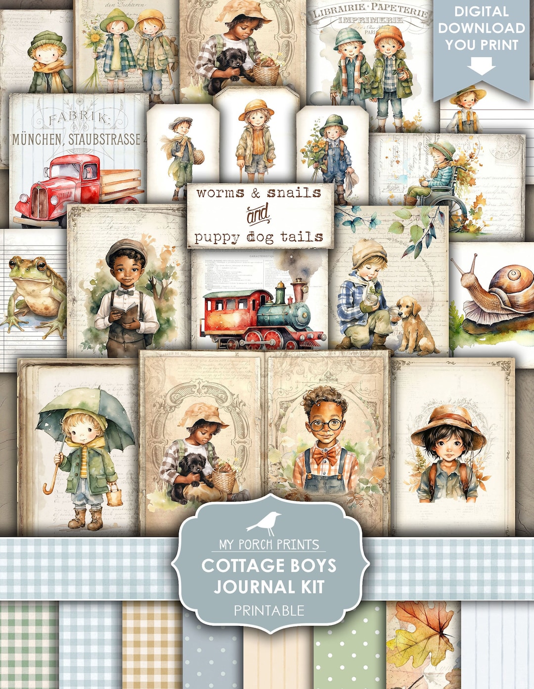 Junk Journal, Cottage Boys, Kit, Shabby, Children, Country, Cute ...