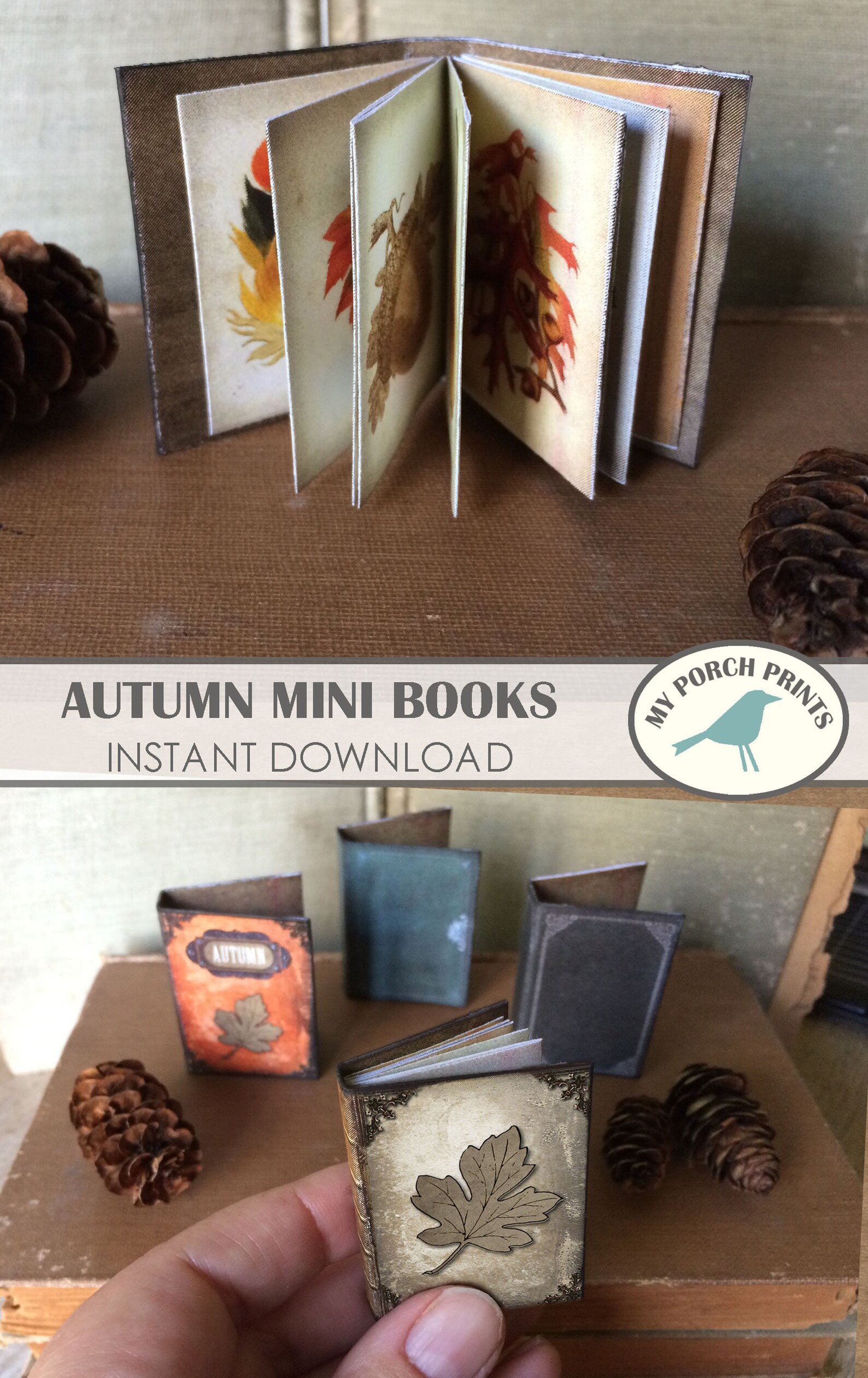 Autumn Mini Books, Fall, Mini Album, Necklace, Scrapbook, Printable ...