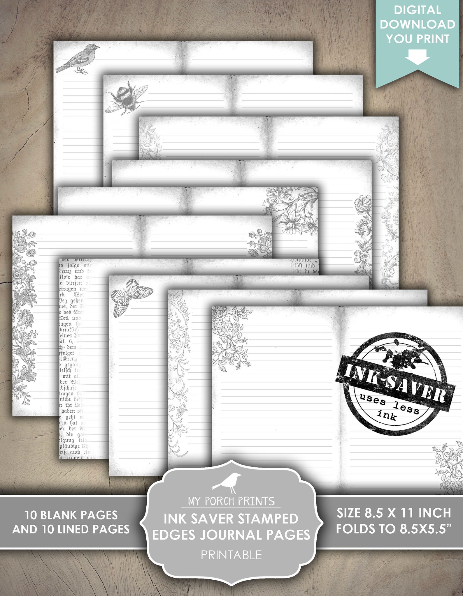 Junk Journal Ink Saver Stamped Edges Journal Pages Blank - Etsy