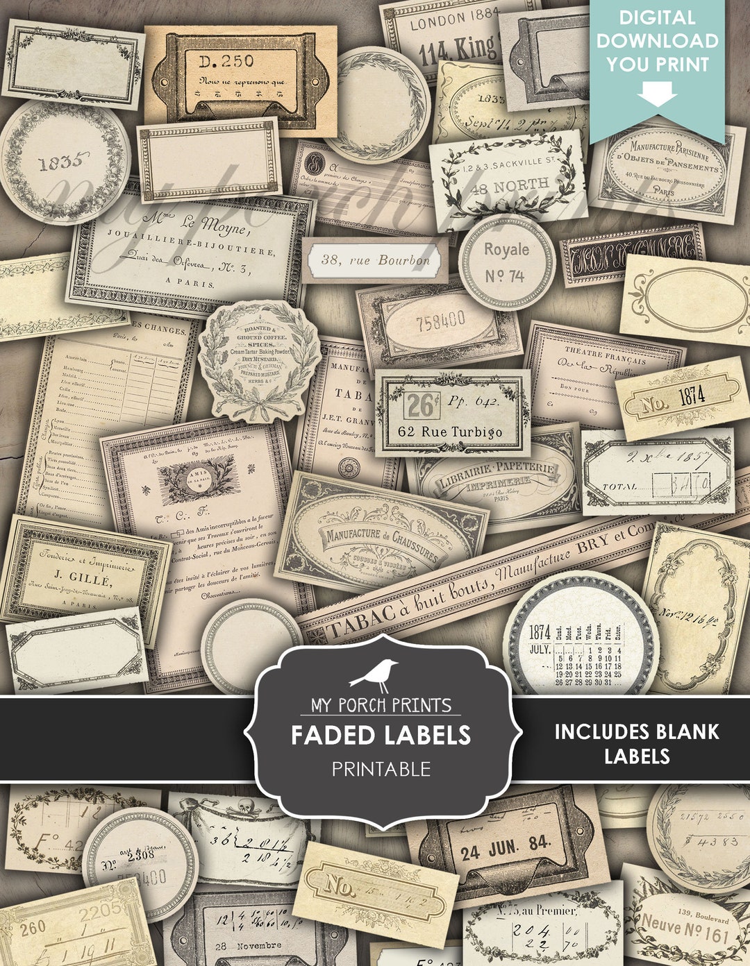 Junk Journal Faded Labels, Vintage, Blank, Bullet Journal, Steampunk ...