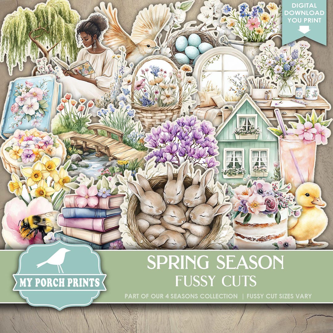 Spring Season FUSSY CUTS, Junk Journal, 4, Four, Seasons, Easter ...