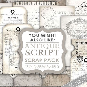 Antique Script, Paper Pack, Junk Journal, Scrapbook Paper, Printable ...