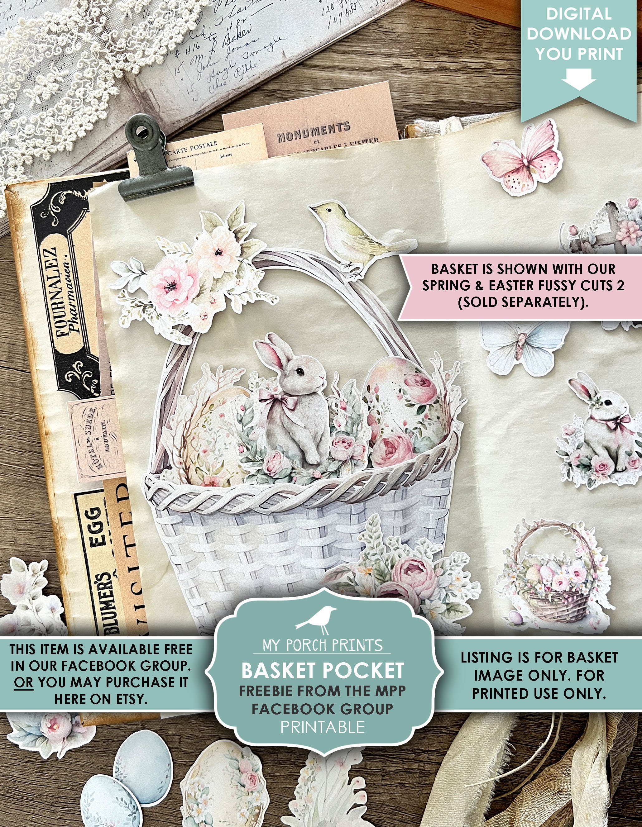 Junk Journal, Easter, Basket, Pocket, Freebie, Card, Gift, Facebook ...