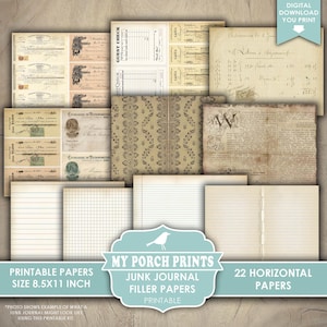 Junk Journal Filler Papers HORIZONTAL, Vintage Neutral Extra Pages ...