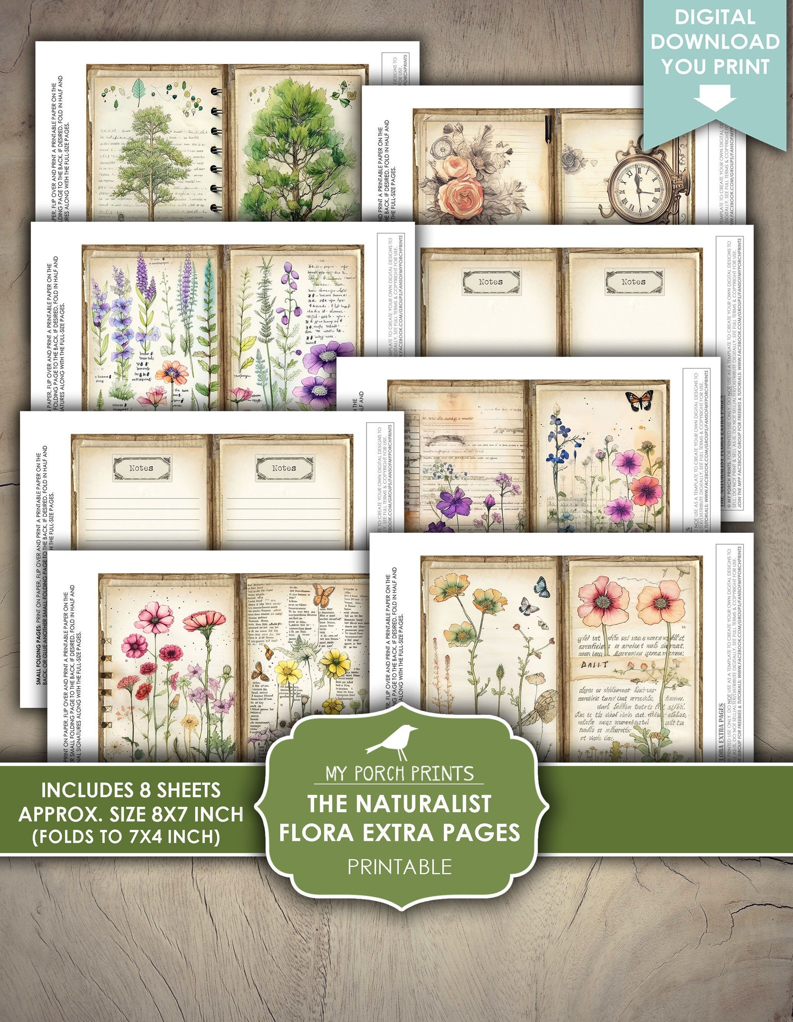 Junk Journal, Naturalist, Flora, EXTRA PAGES, Papers, Nature, Flowers ...