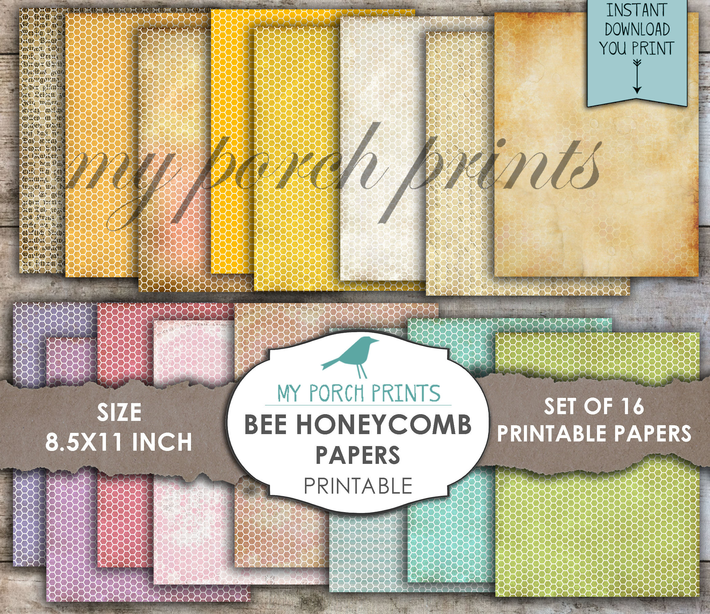 Junk Journal, Bee, Honeycomb, Printable, Papers, Yellow, Beekeeper ...