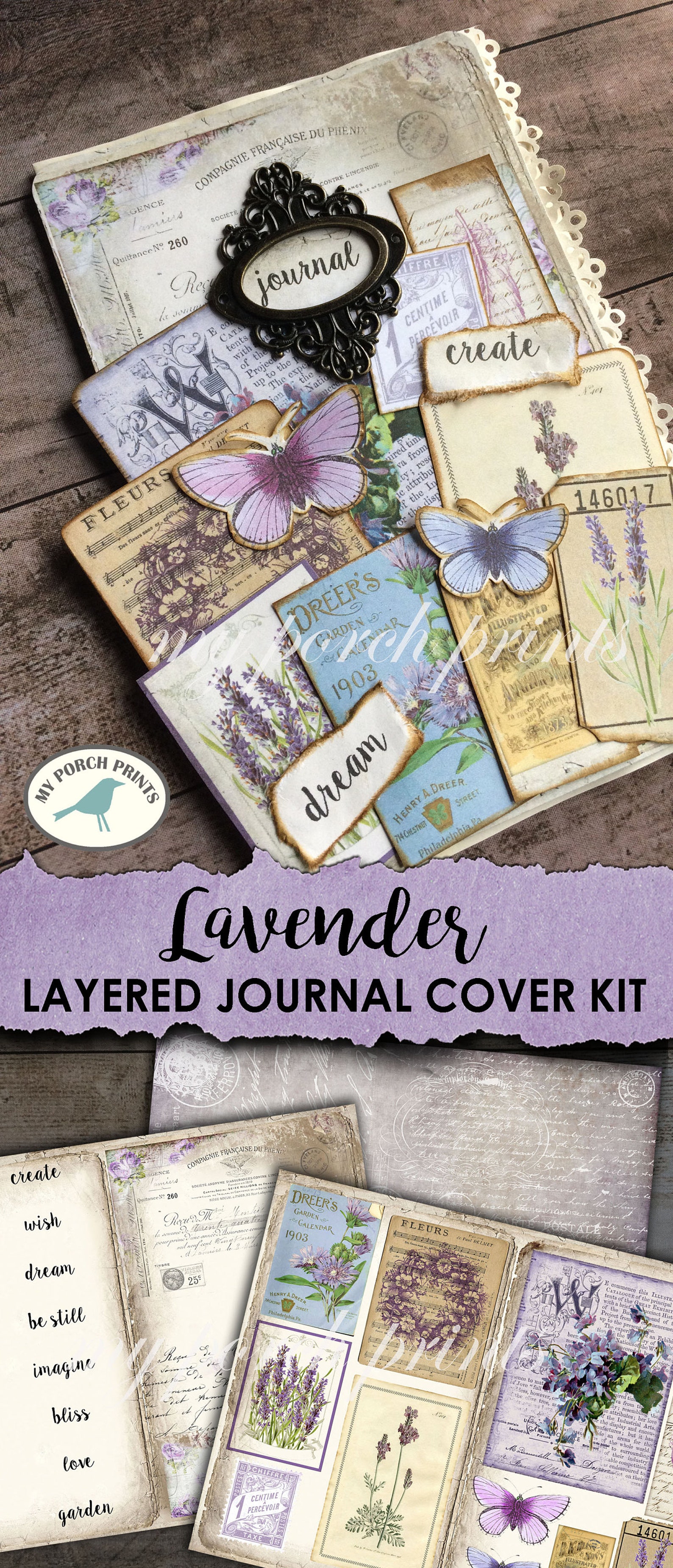Lavender Layered Journal Cover, Kit, Junk Journal Kit, Printable ...
