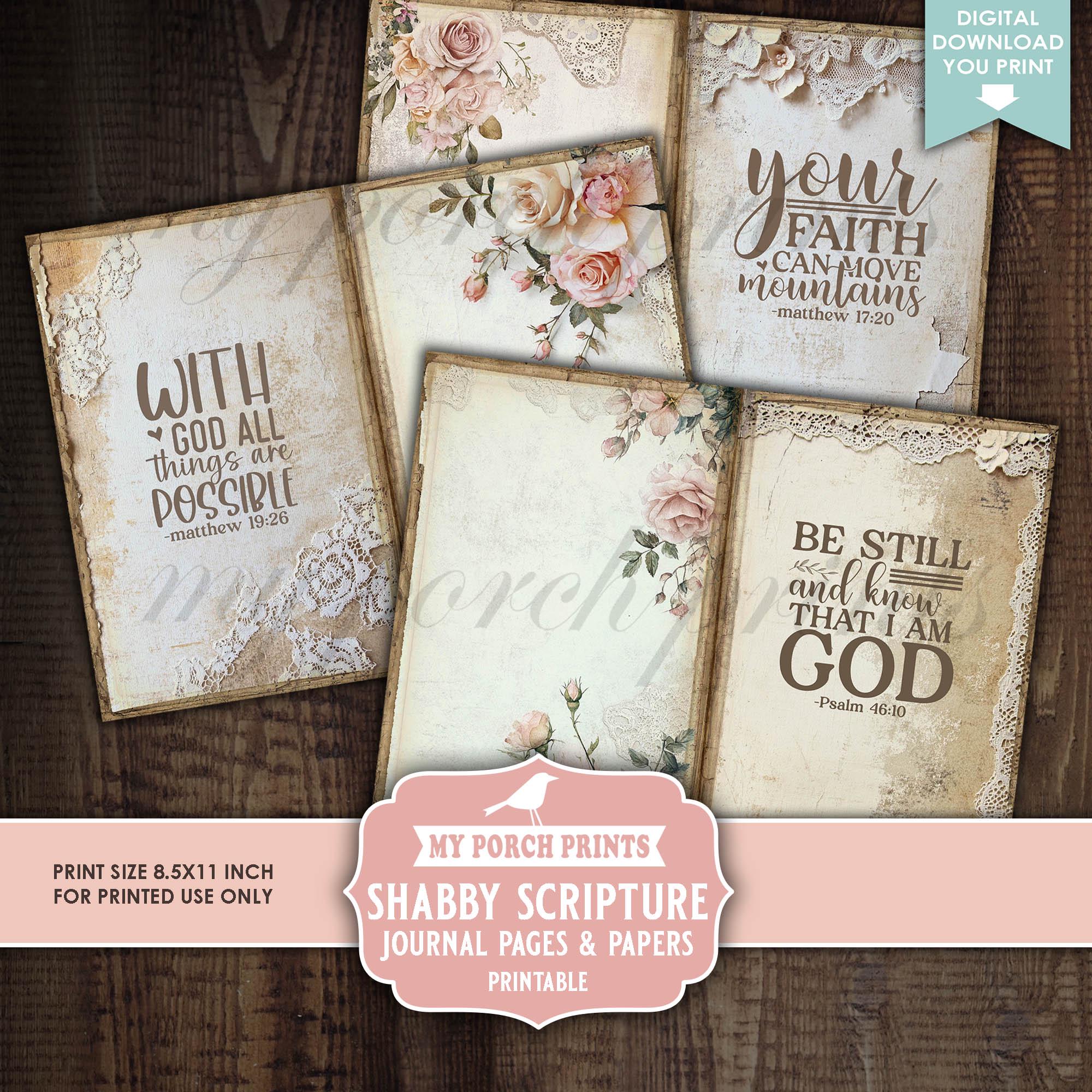 Shabby Scripture Junk Journal PAGES & PAPERS, Faith Bible Verses Prayer ...