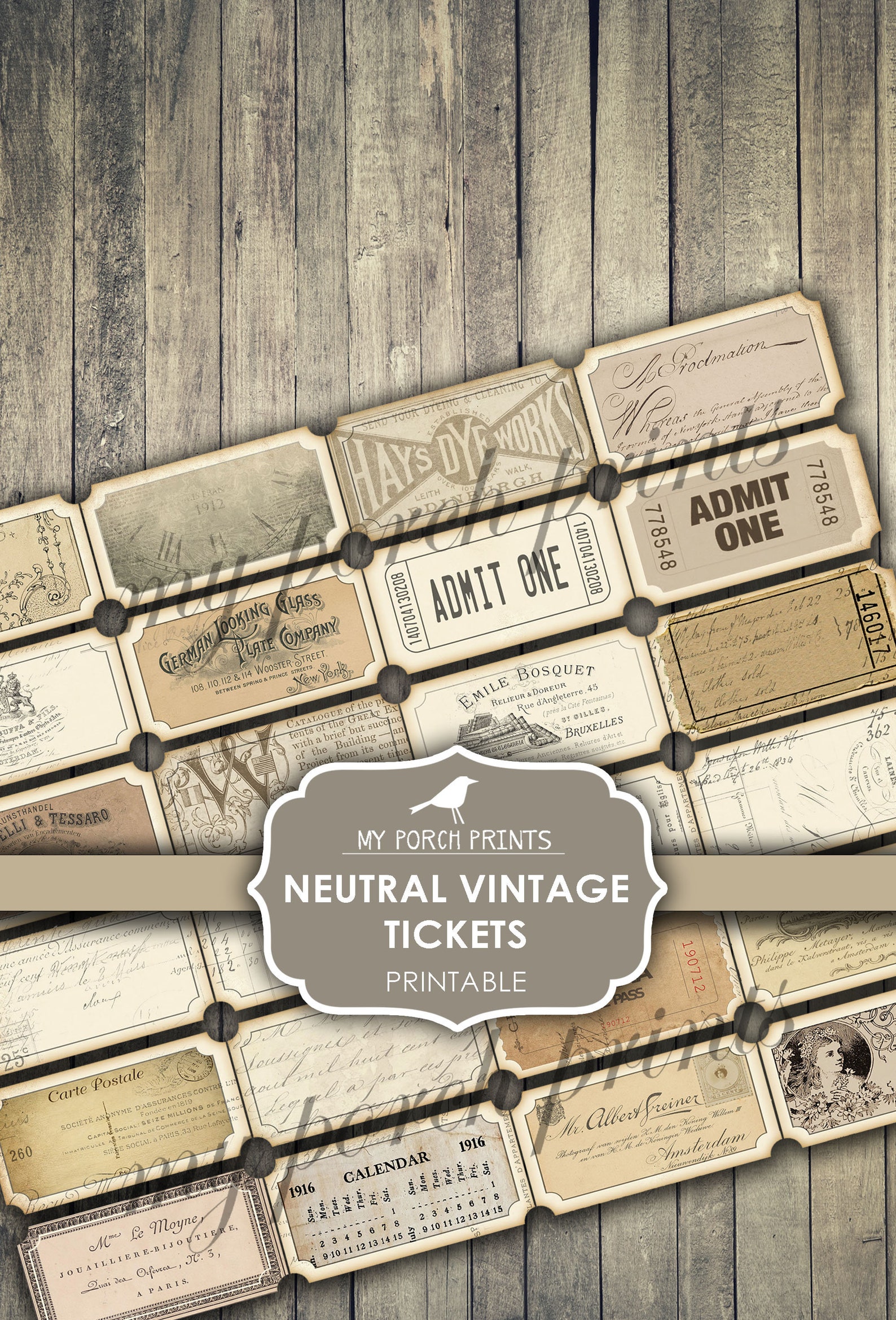 Tickets Neutral Vintage Junk Journal Shabby | Etsy