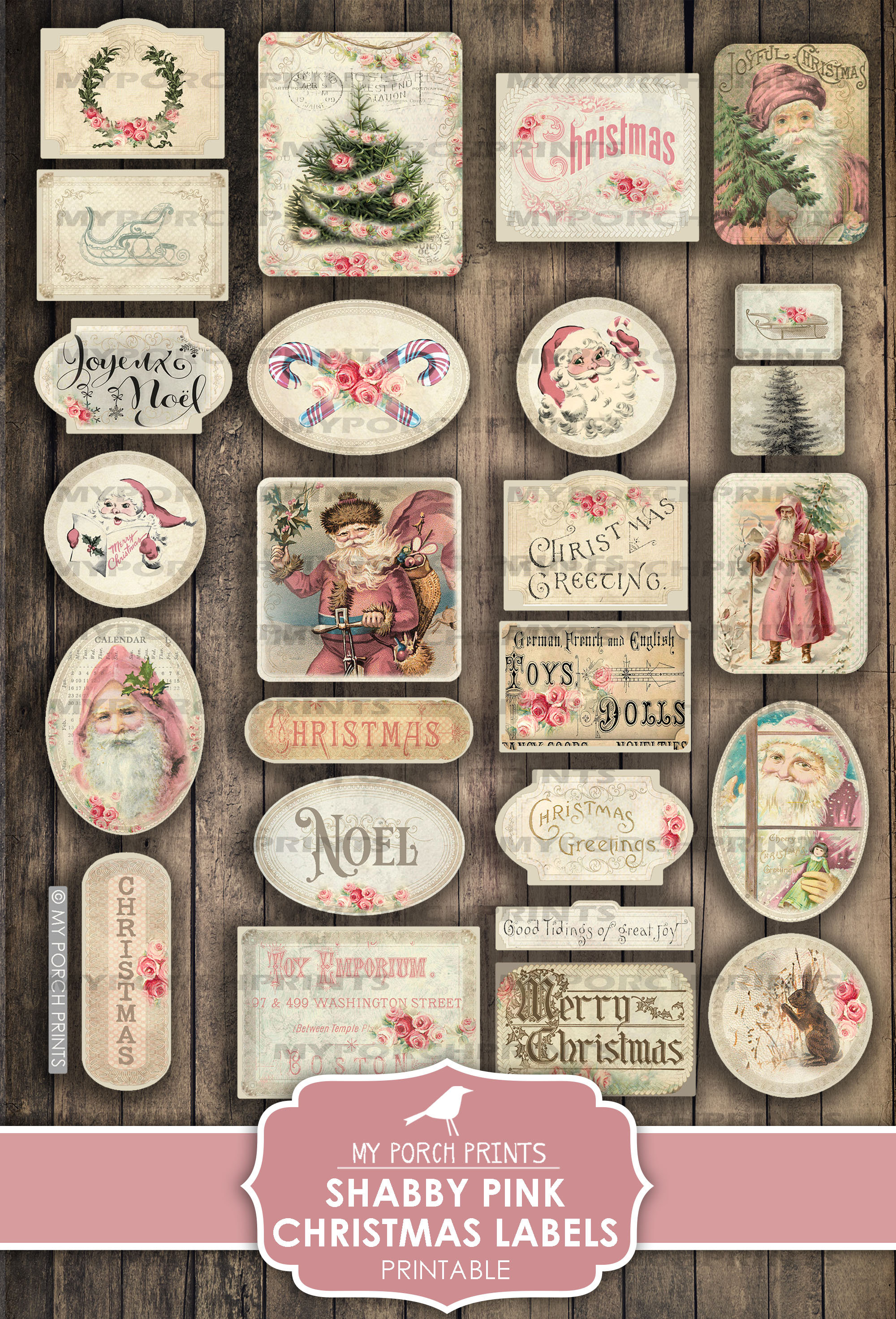 Junk Journal, Shabby Pink, Christmas, Labels, Santa, Tags ...