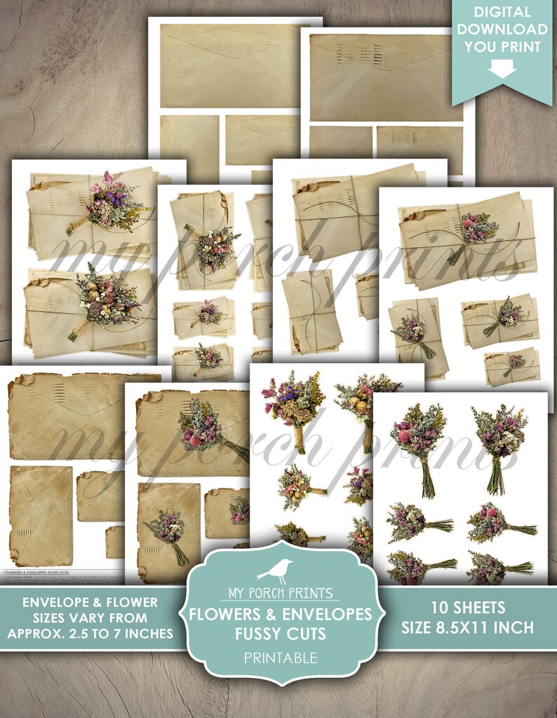 Junk Journal, Flowers and Envelopes, Fussy Cuts, Dried, Letters ...