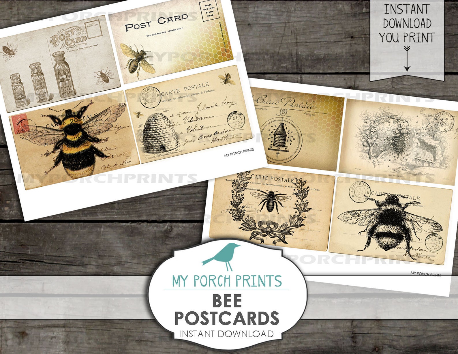 Bee Postcards, Printable Ephemera, Junk Journal Ephemera, Beekeeper ...