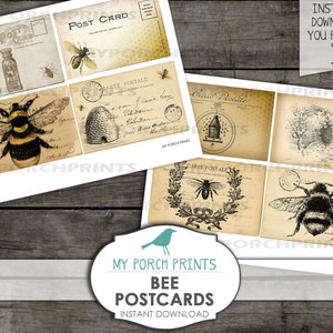 Bee Postcards, Printable Ephemera, Junk Journal Ephemera, Beekeeper ...