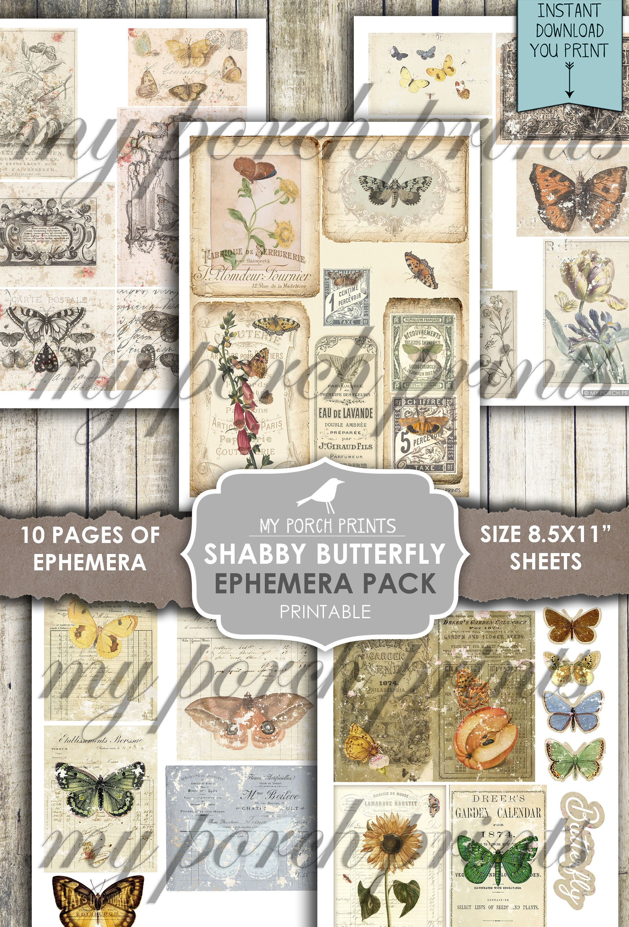 Junk Journal Ephemera Pack Shabby Butterfly Butterflies - Etsy