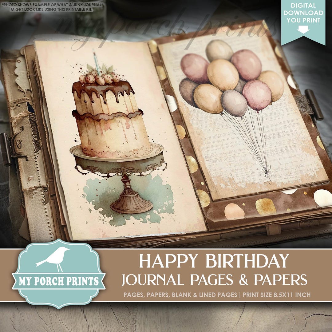 Happy Birthday Junk Journal PAGES & PAPERS, Kit, Card, Boy, Girl ...