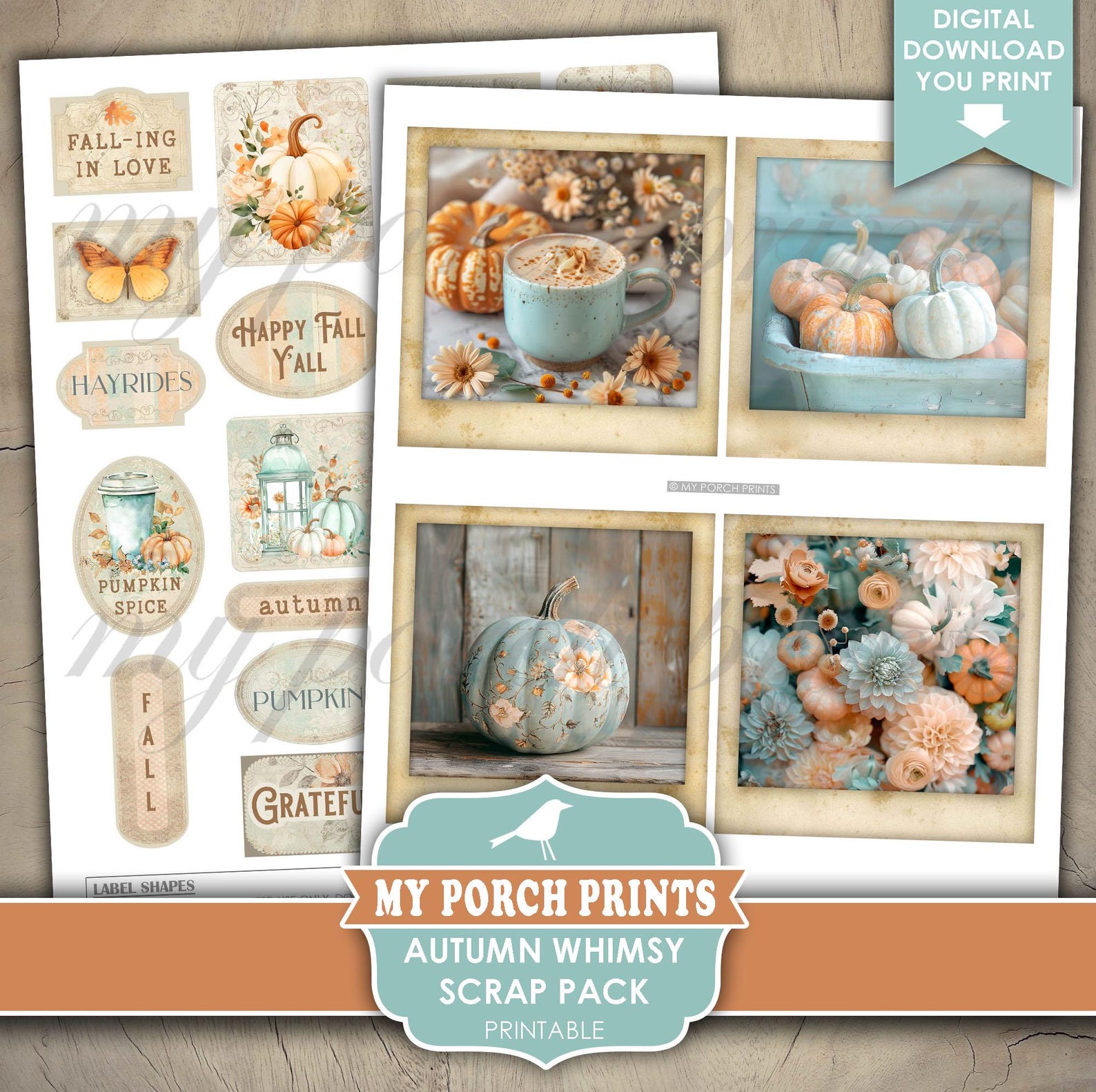 Autumn Whimsy Scrap Pack, Fall, Cozy, Pumpkin, Thanksgiving, Orange ...