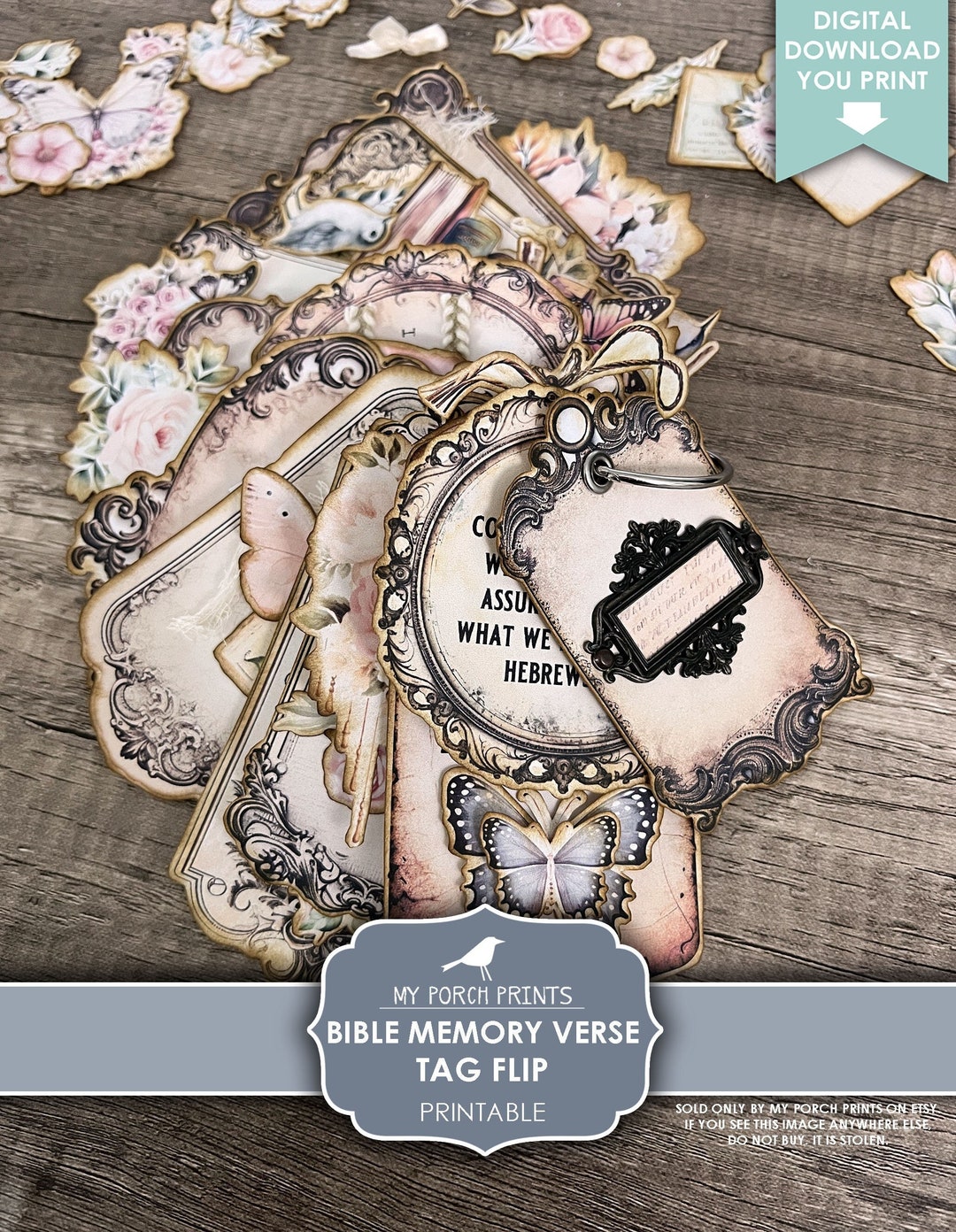 Bible Memory Verse Tag Flip, Junk Journal, Tags, Scripture, Gift Idea, Faith, Easter, Craft, My ...