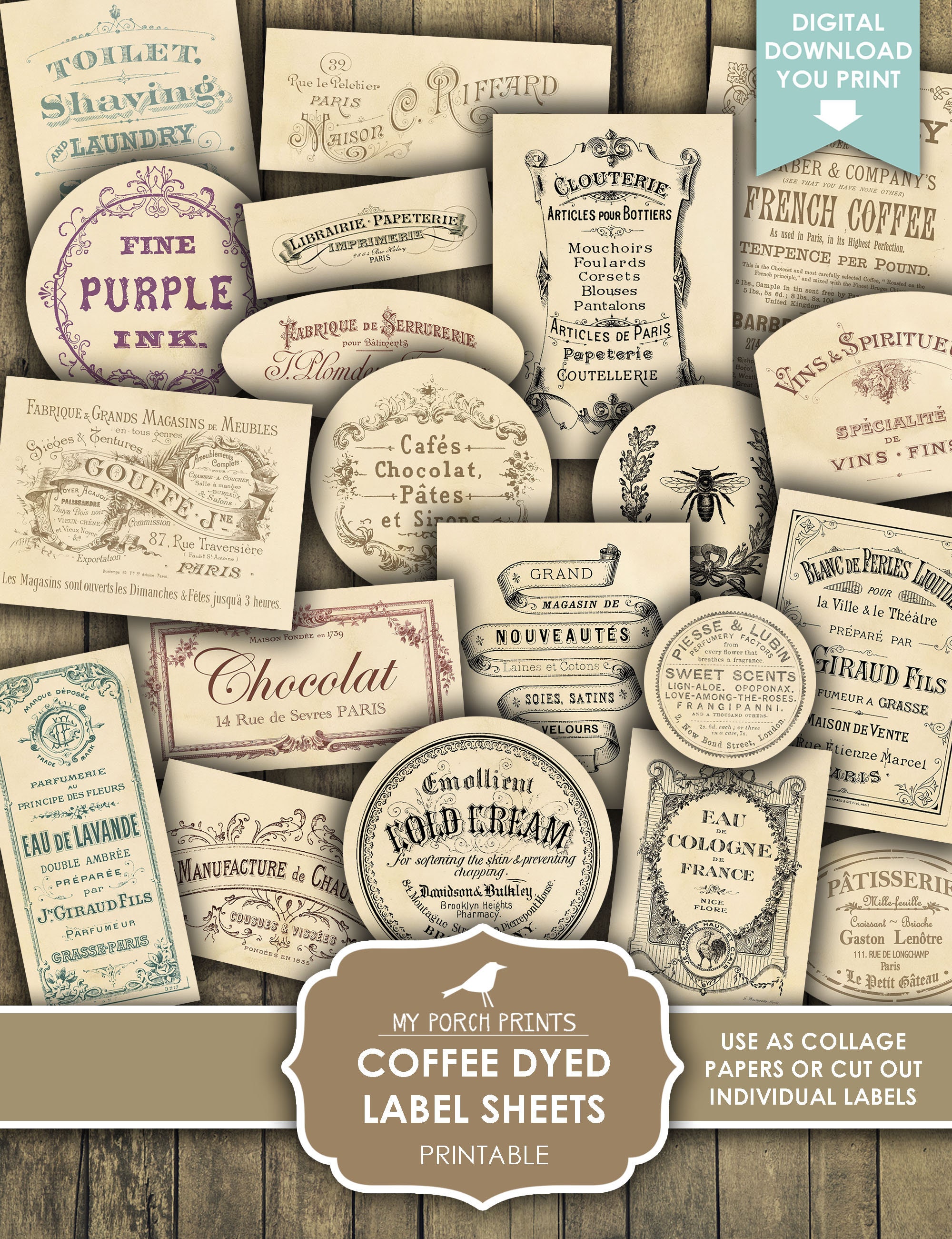 Junk Journal, Kit, Coffee Dyed, Label, Collage, Sheets, Papers, Vintage ...