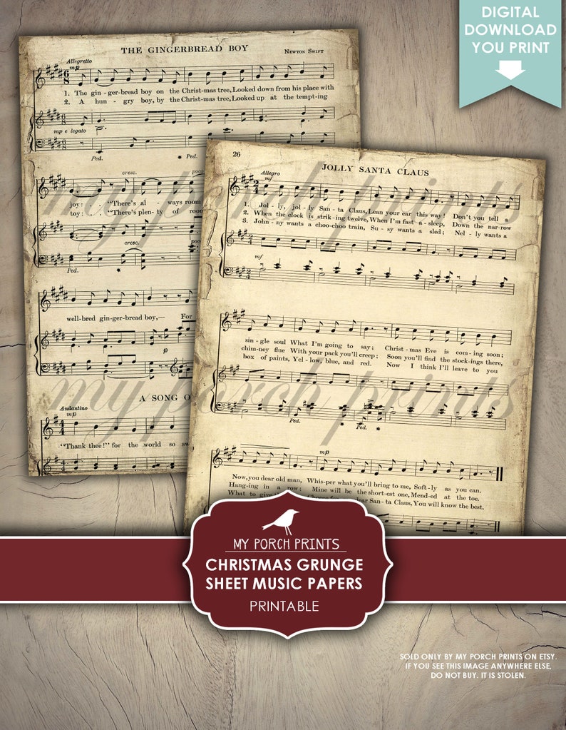 Christmas Grunge Sheet Music PAPERS, Junk Journal, Songs, Carols ...