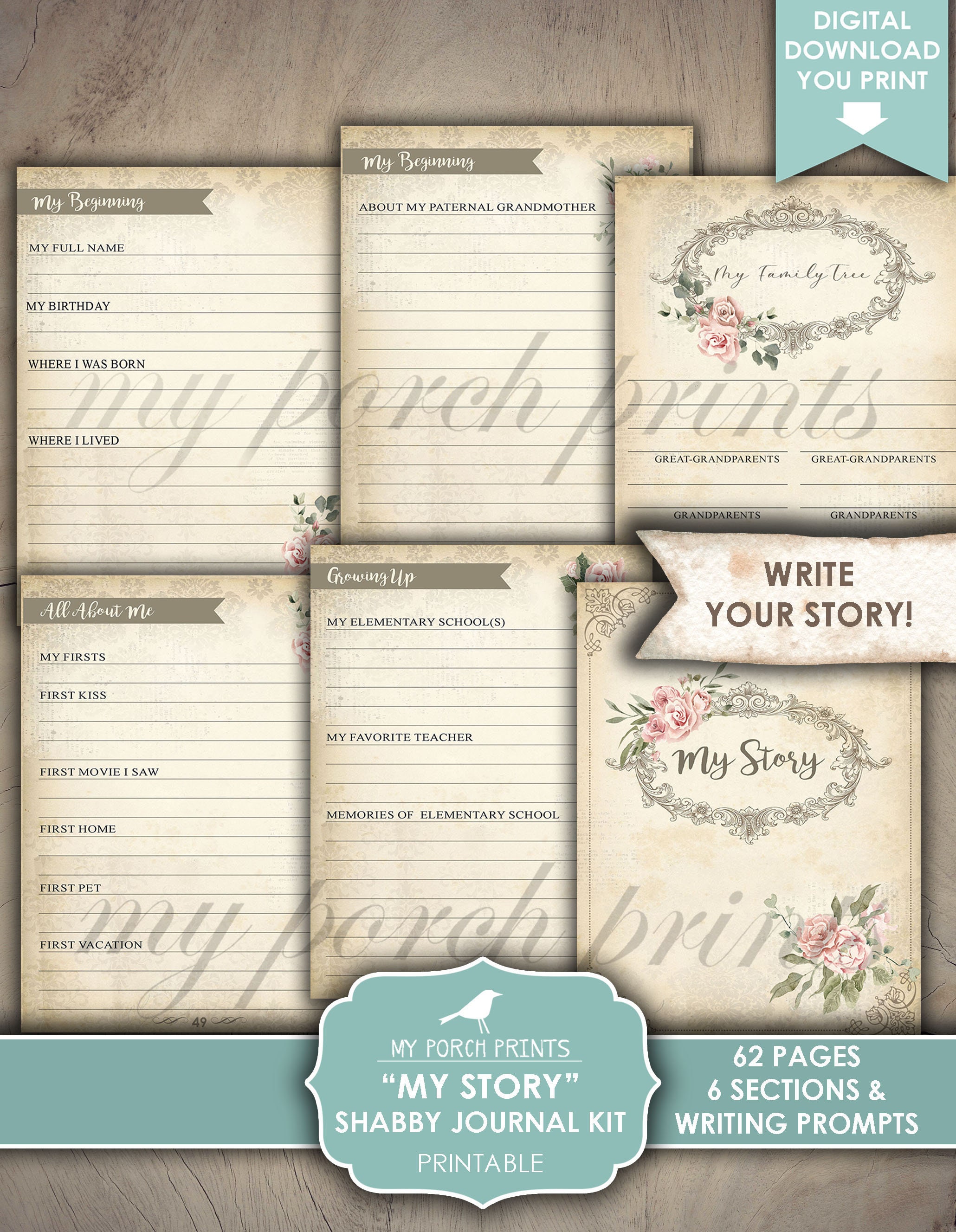 Junk Journal, Kit, My Story, Shabby, Biography, About Me, Mom, Gift ...