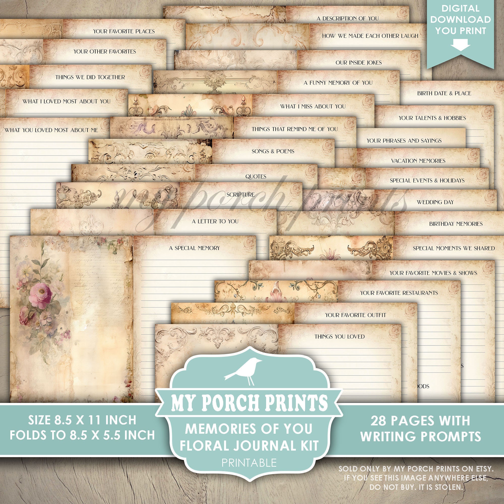 Memories of You Floral Junk Journal Kit, Memorial, Grief, Loss, Loved ...