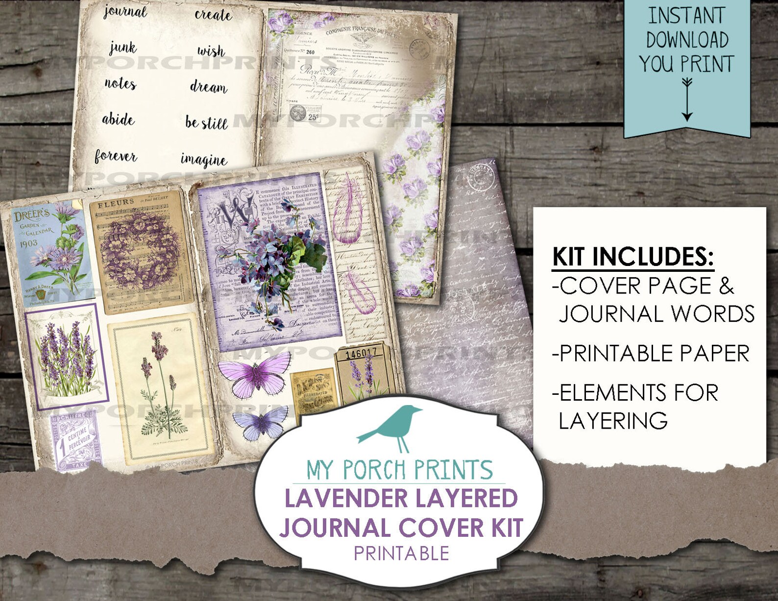 Lavender Layered Journal Cover, Kit, Junk Journal Kit, Printable ...