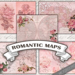 Junk Journal, Maps, Shabby, Pink, Romantic Maps, Printable Paper ...
