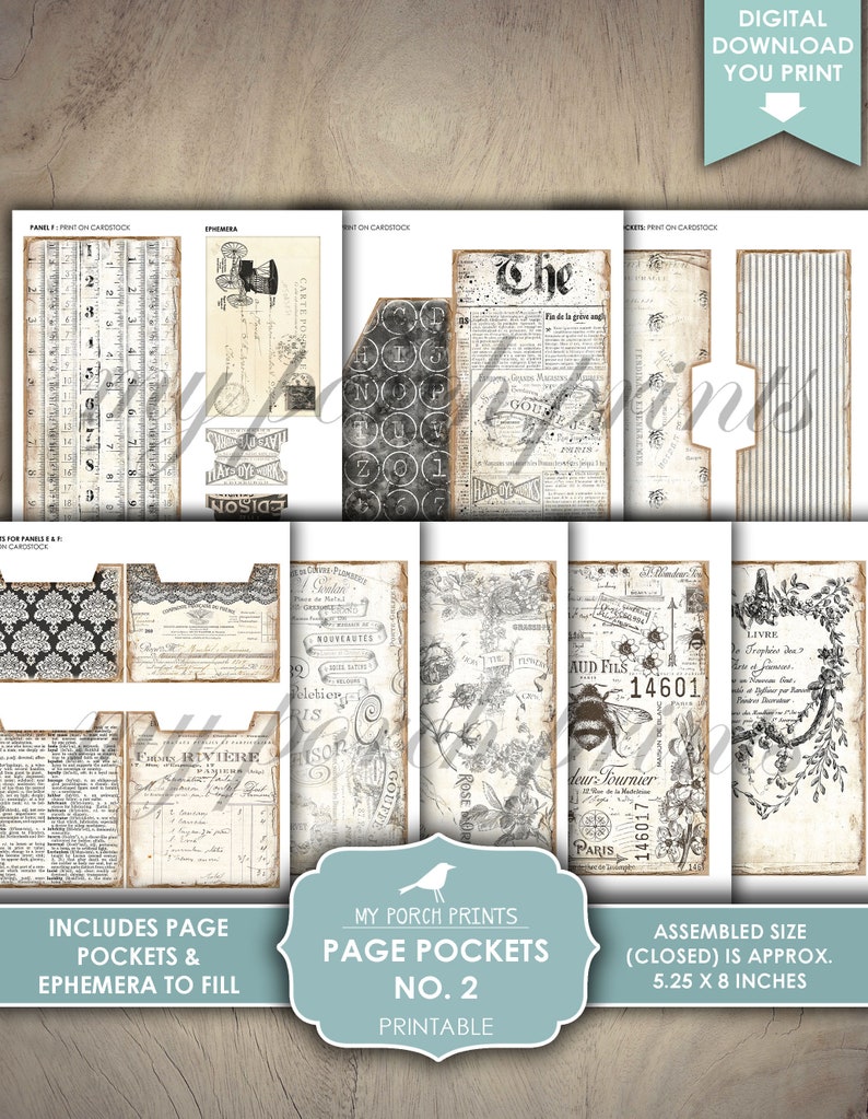 Junk Journal, Page Pockets, No. 2, Folio, Folder, Black and White ...